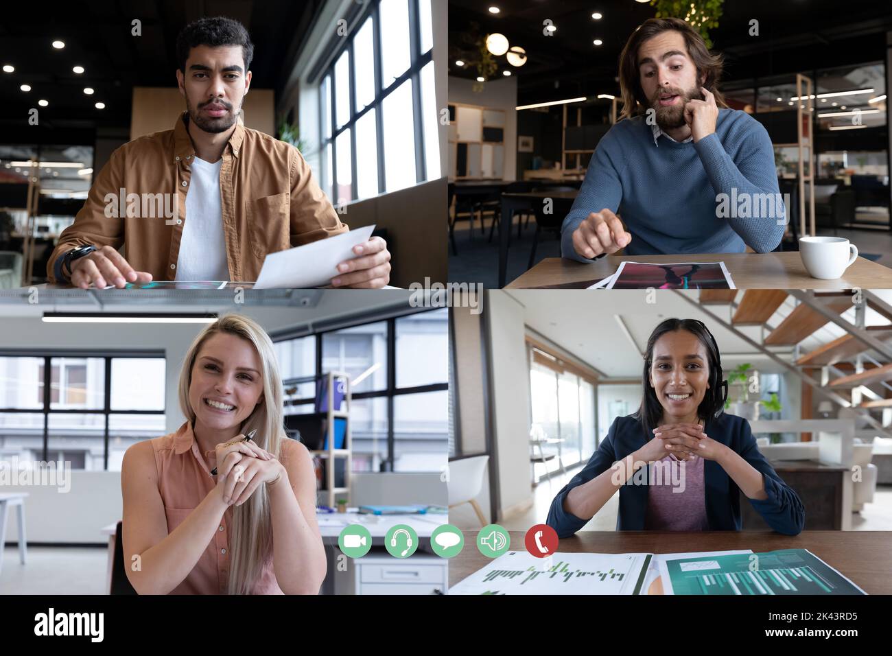 Diverse businesswomen and businessmen displayed on computer screen ...