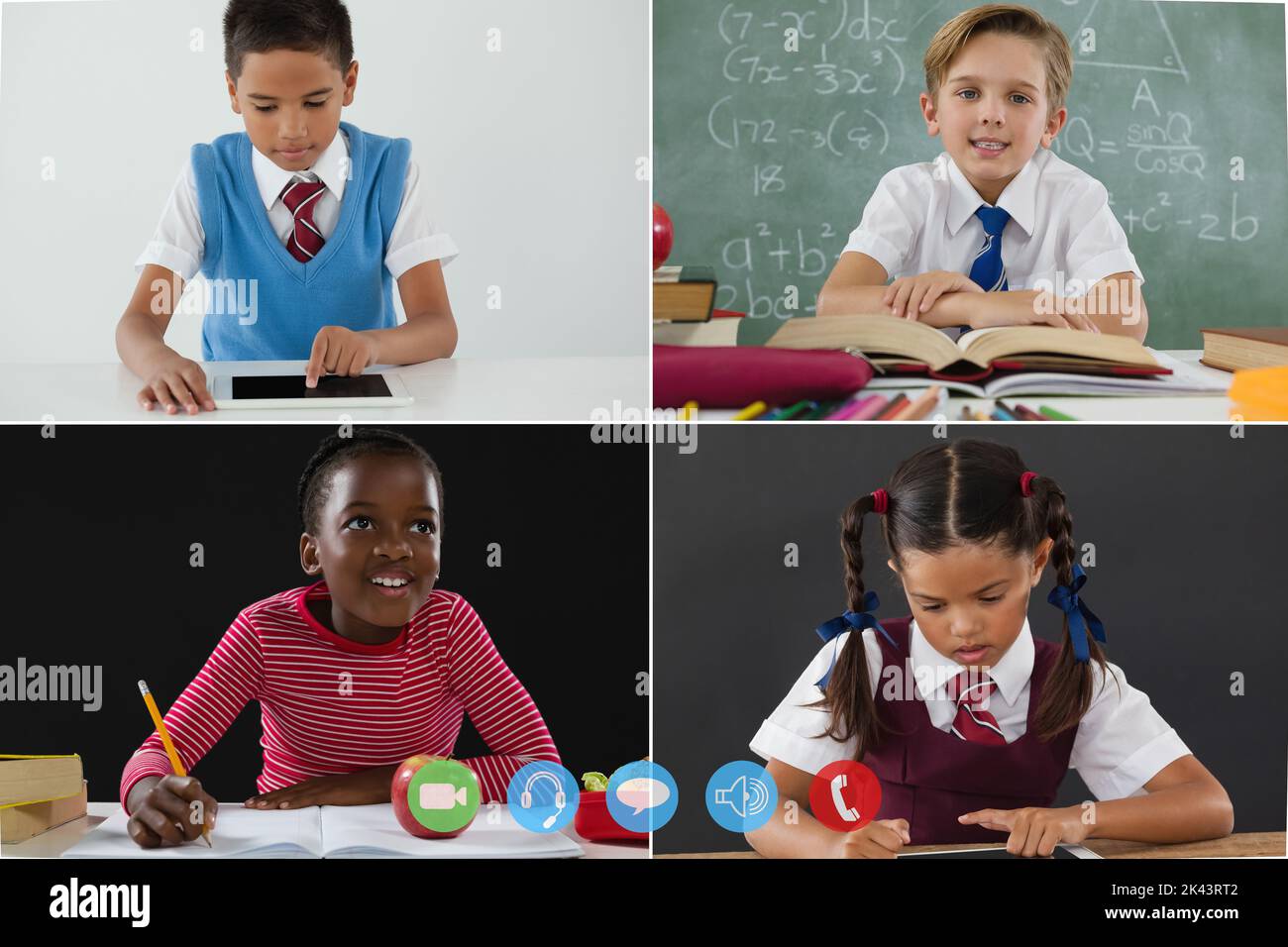 Laptop webcam view of multiple diverse students on video conference ...