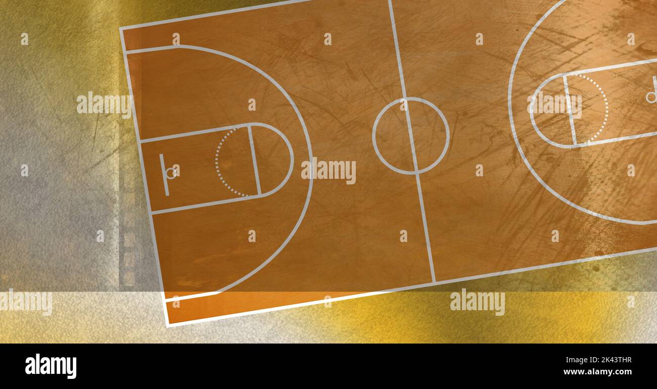 Composition of brown and white basketball court overhead view over ...