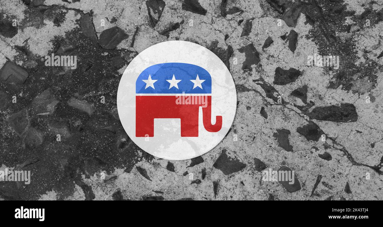 Composition of us republican party elephant design in red and blue with ...