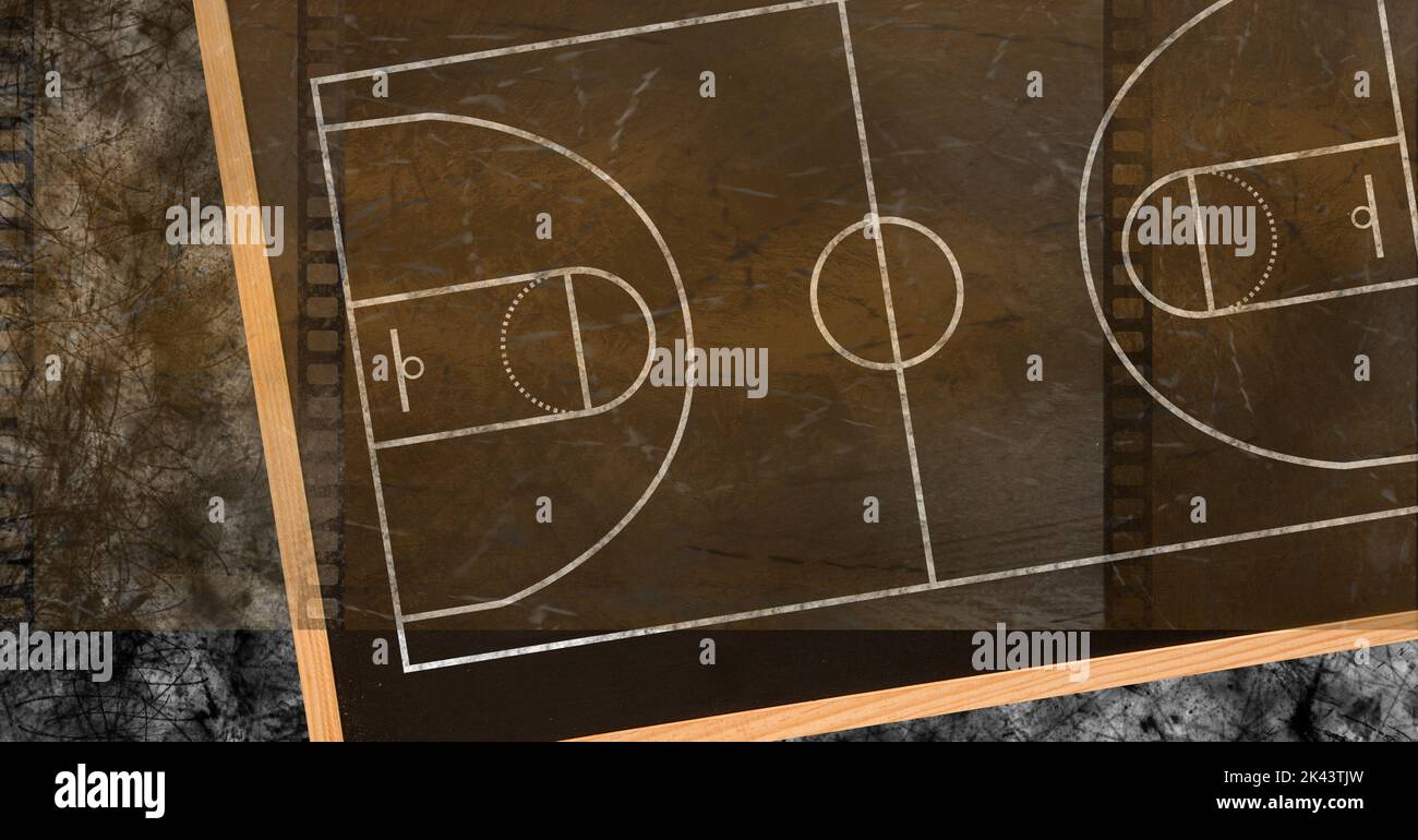 Composition of brown and black basketball court overhead view over ...
