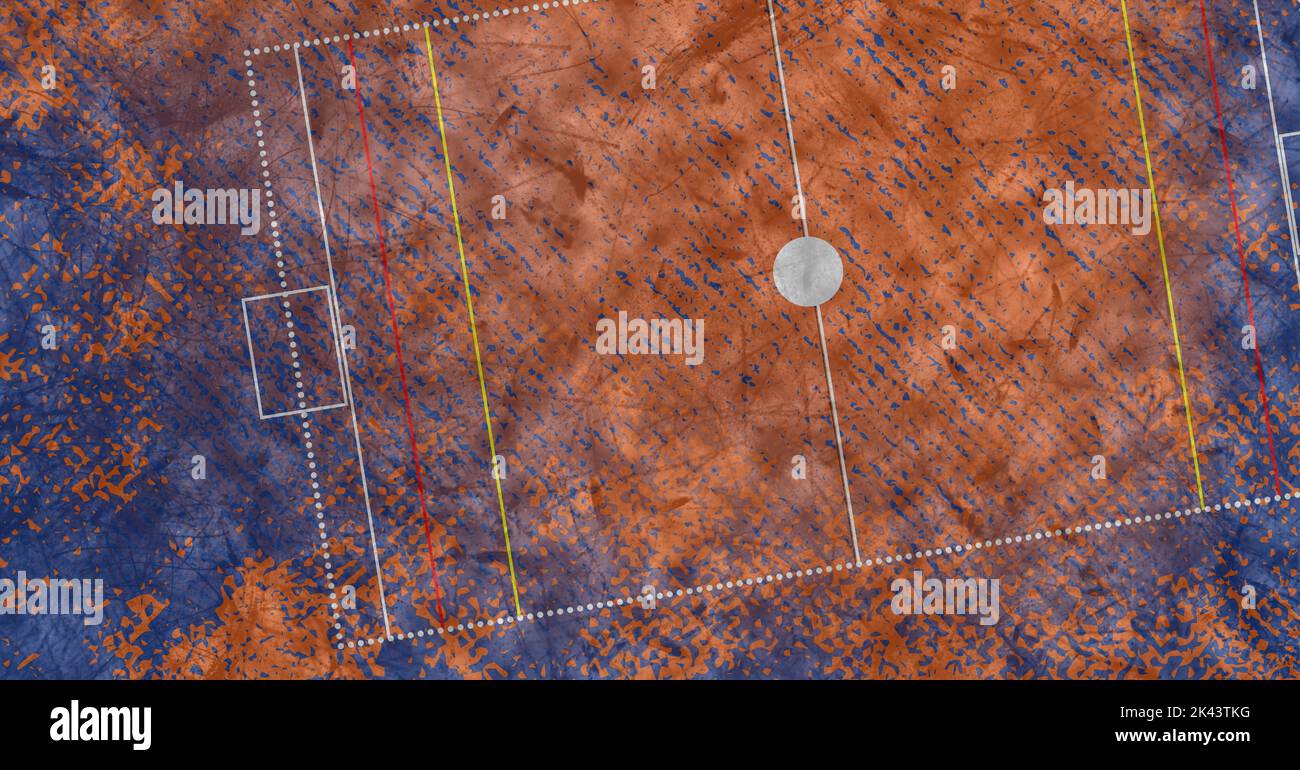 Composition of sports pitch grid overhead view over textured pink and ...