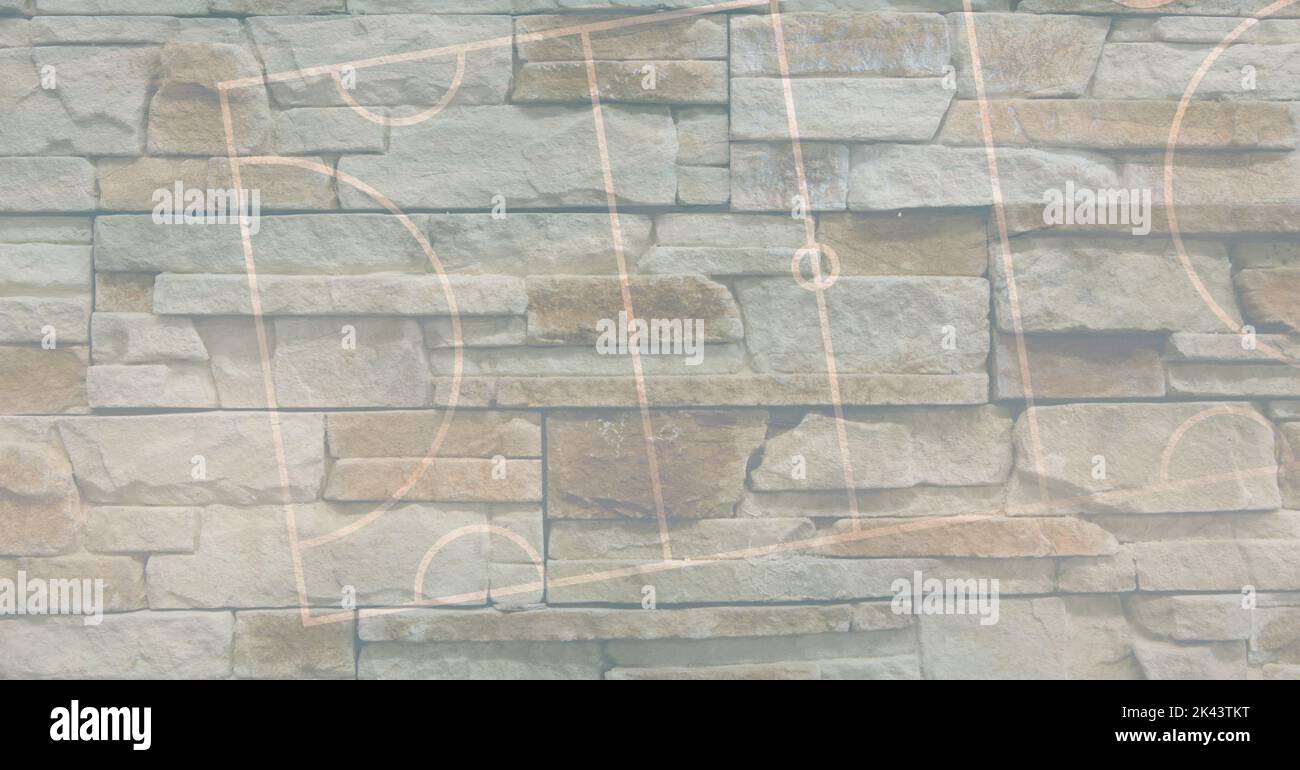 Composition of white basketball court grid overhead view over stone ...