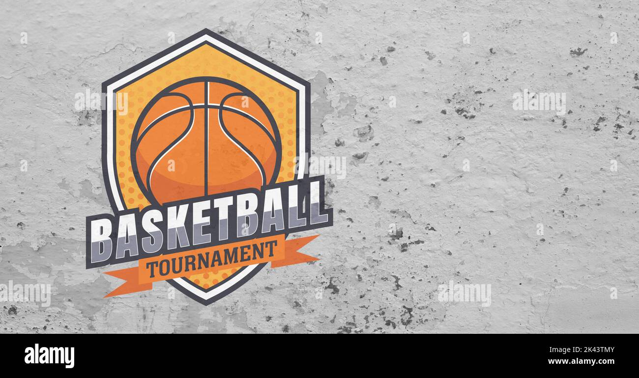 Composition of orange, white and black basketball tournament shield ...