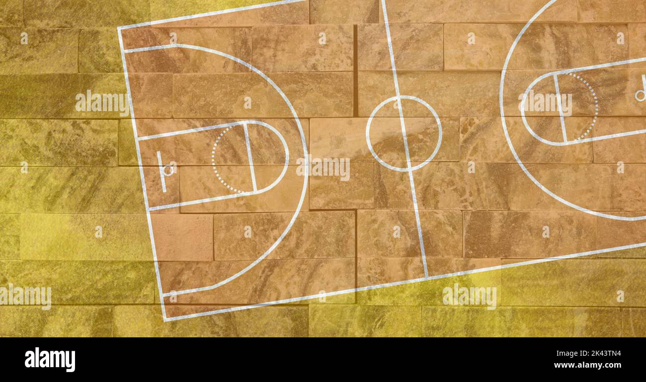 Composition of brown and yellow basketball court overhead view over ...