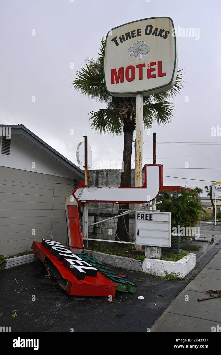 Orlando, Florida, September 29, 2022. A sign from the Three Oaks Motel ...