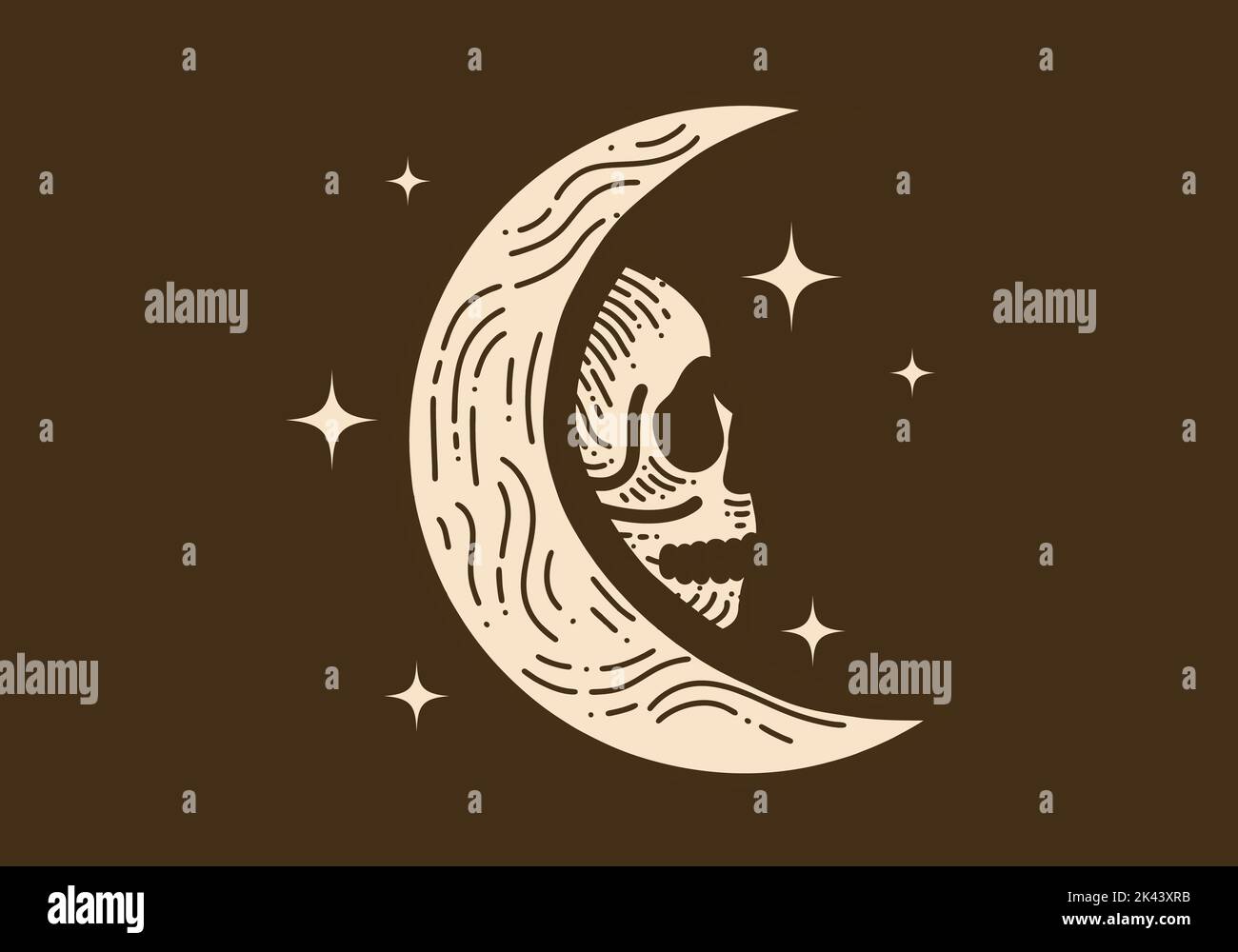 Line art vintage drawing of a moon and skull Stock Vector Image & Art ...