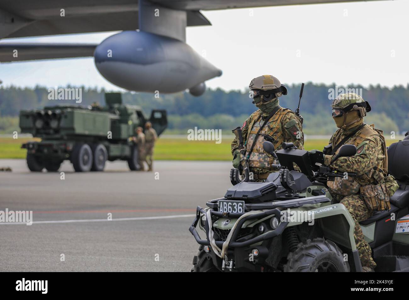 Latvian National Armed Forces soldiers provide force protection while U ...
