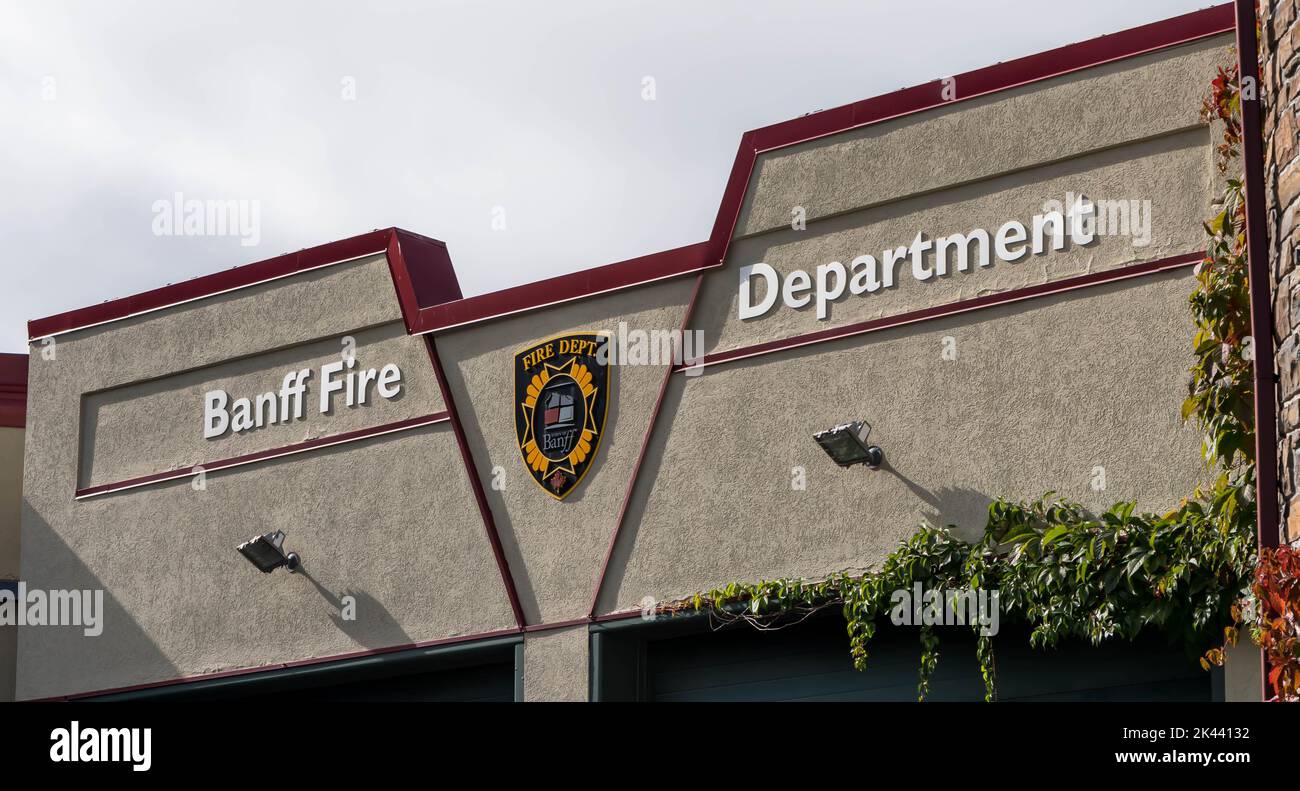 The Banff Fire Department sign on the fire station in Banff, Alberta ...