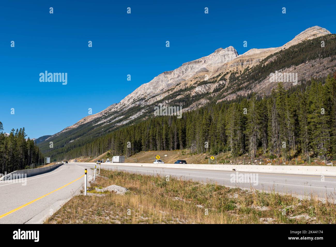 Traffic along the Trans-Canada Highway in British Columbia, Canada ...