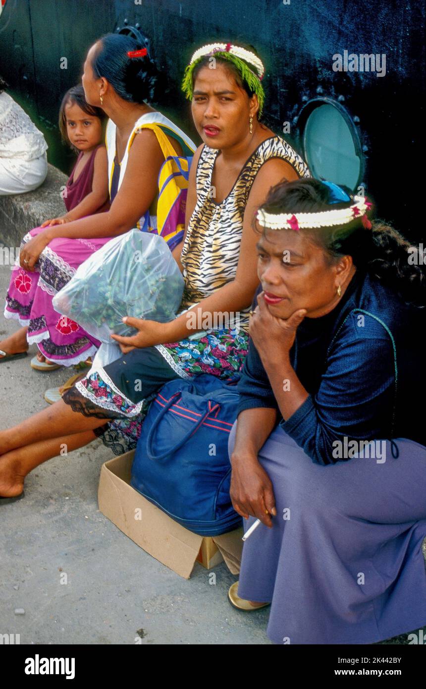 Micronesian women waiting to embark on MV Micro Glory, an inter-island ...