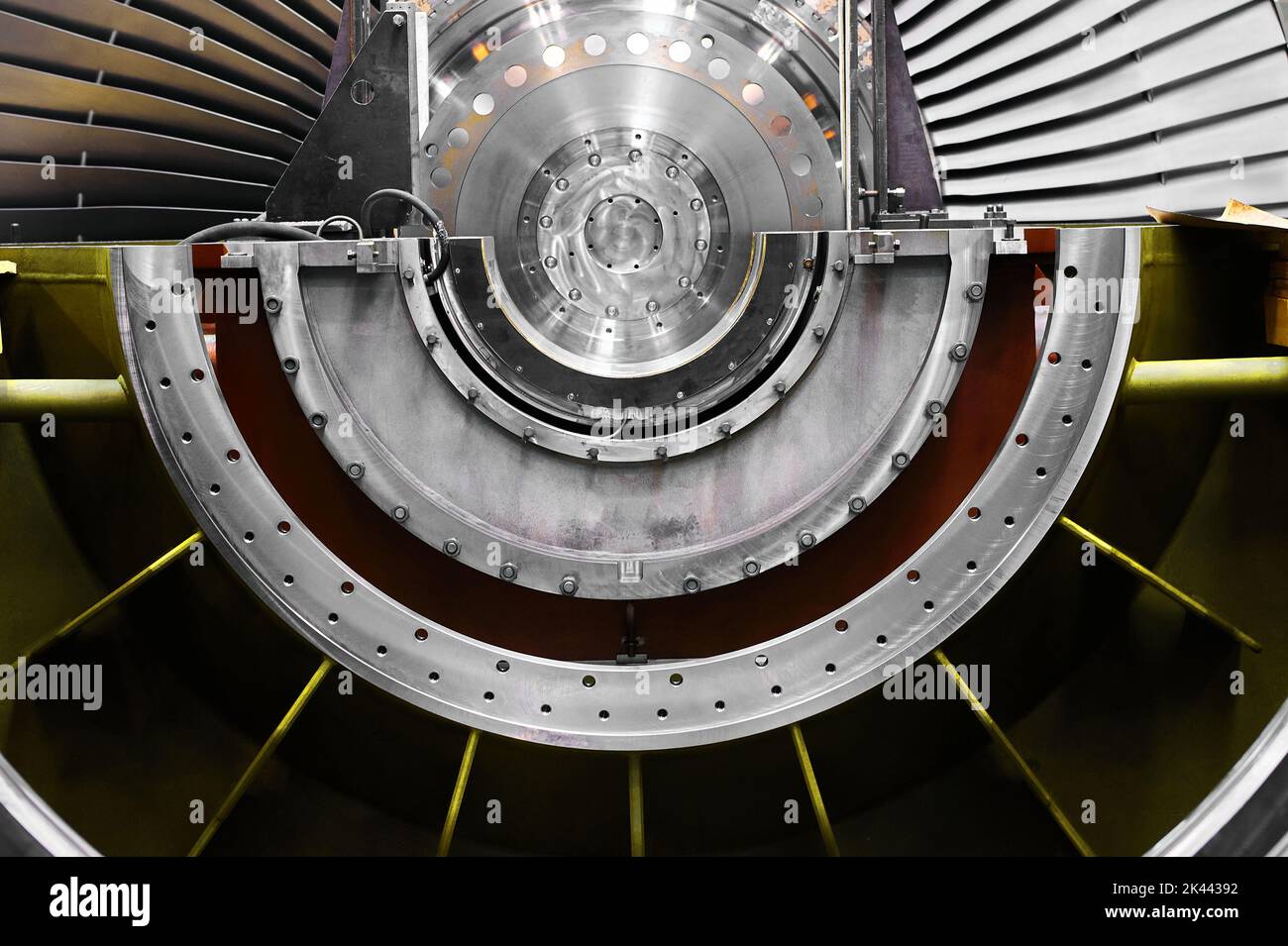 A powerful steam turbine rotor is installed in the lodgment of the ...