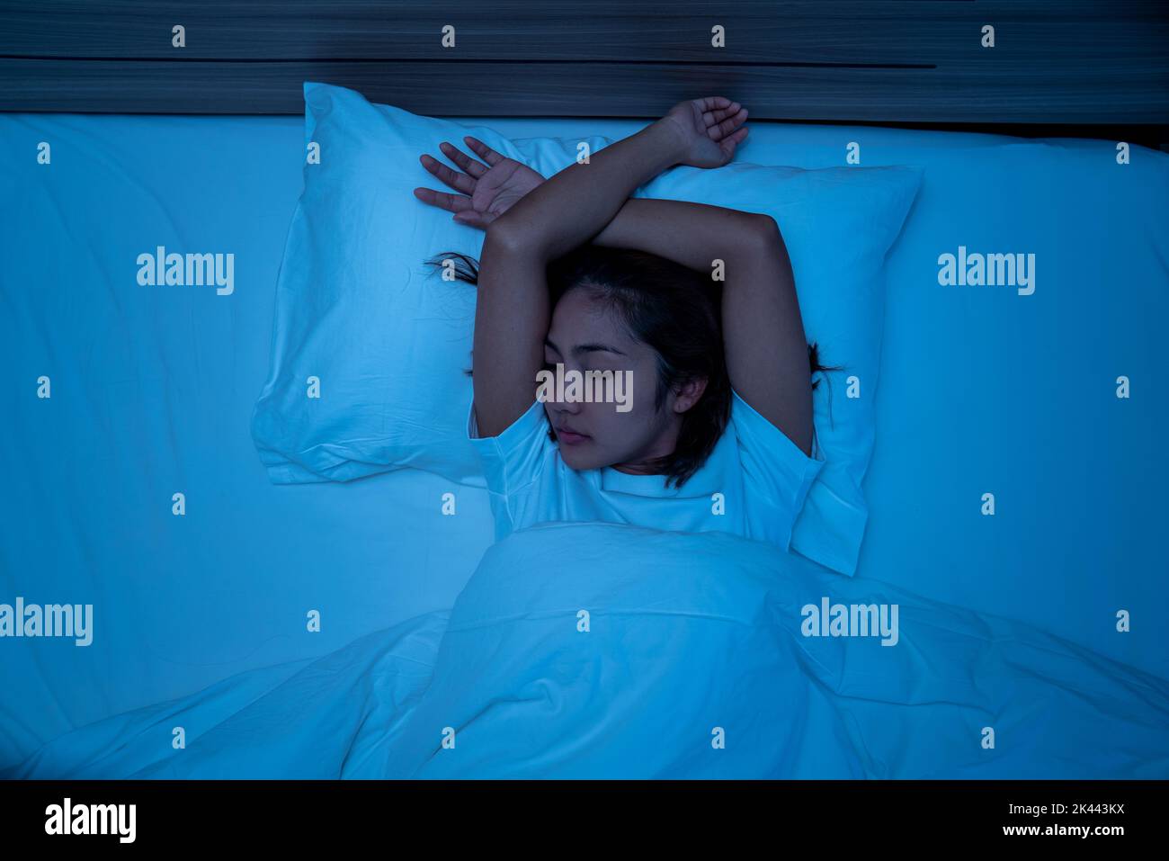 Top View of Beautiful Young Woman Sleeping Cozily on a Bed in His ...