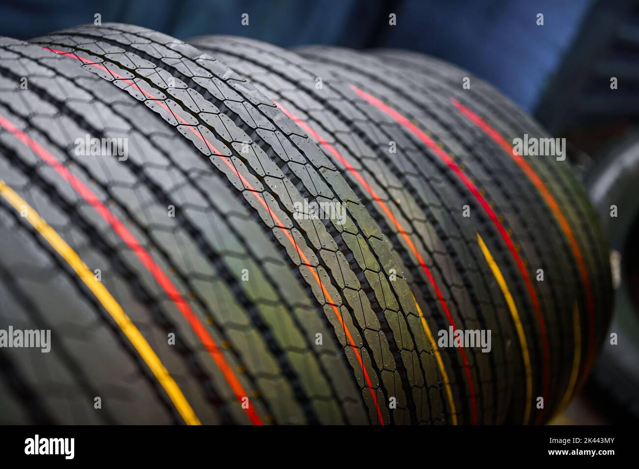 Stack of tires with markings after vulcanization process Stock Photo ...