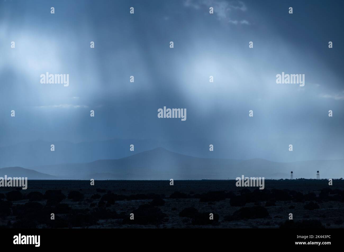 Usa, New Mexico, Santa Fe, Monsoon rainstorm in desert landscape Stock ...