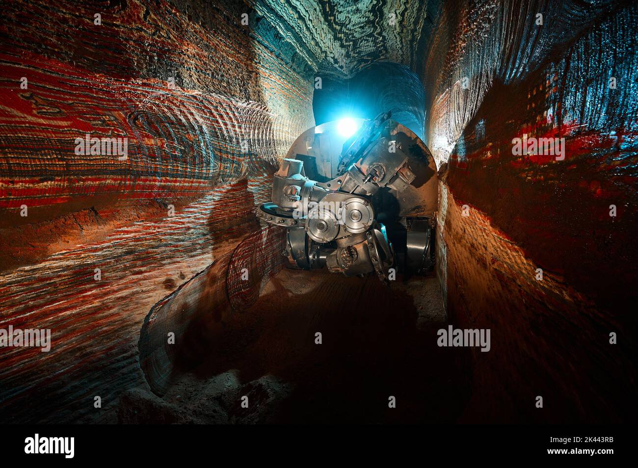 Mining drilling machine in tunnel of sylvinite salt quarry Stock Photo ...