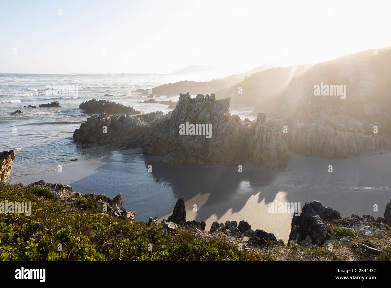 South Africa, Western Cape, Hermanus, Cliffs along Voelklip Beach Stock ...