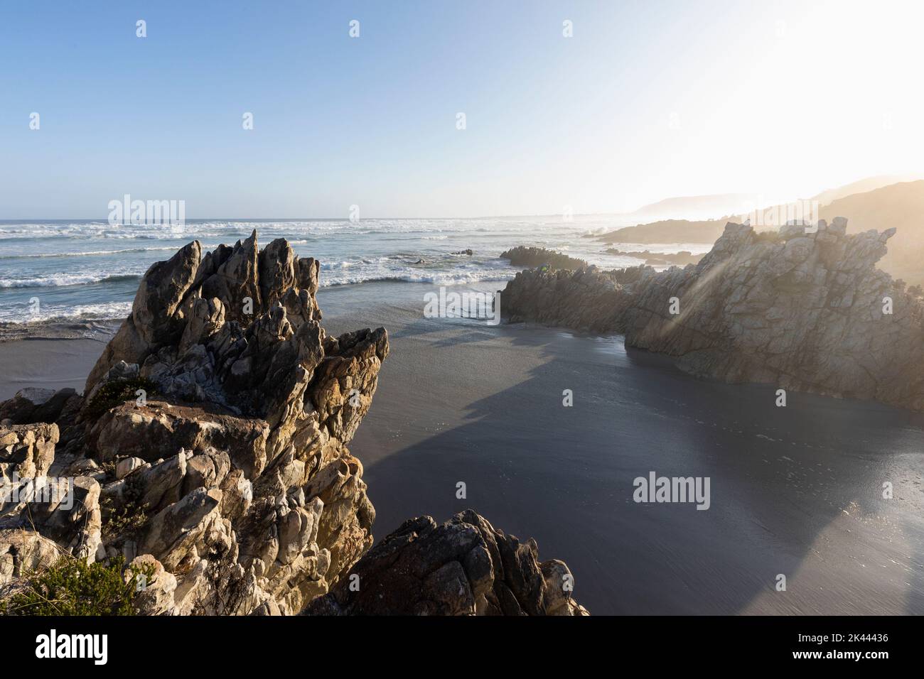 South Africa, Western Cape, Hermanus, Cliffs along Voelklip Beach Stock ...