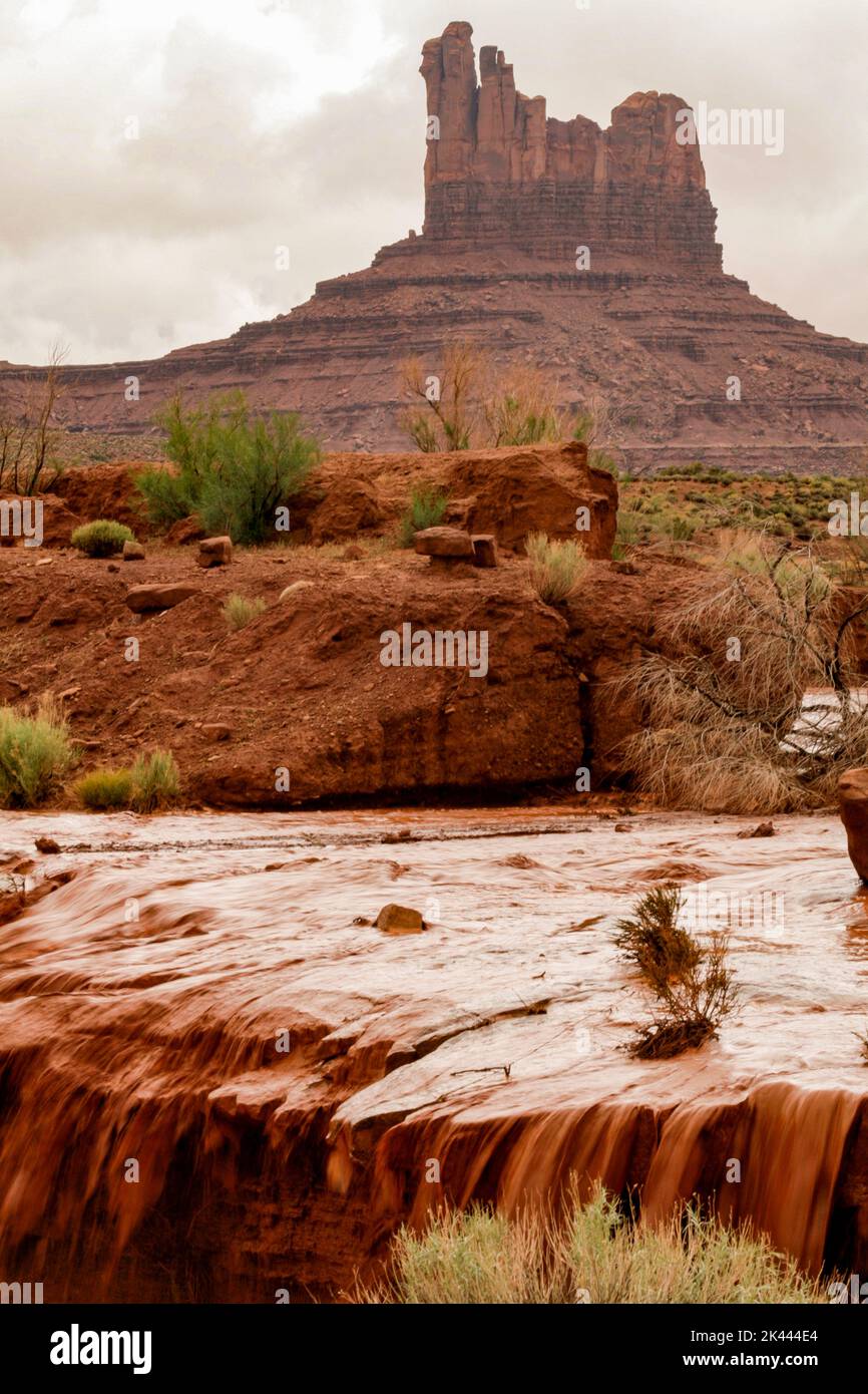 Usa, Arizona, Monument Valley, Flash flood running down arroyos in ...