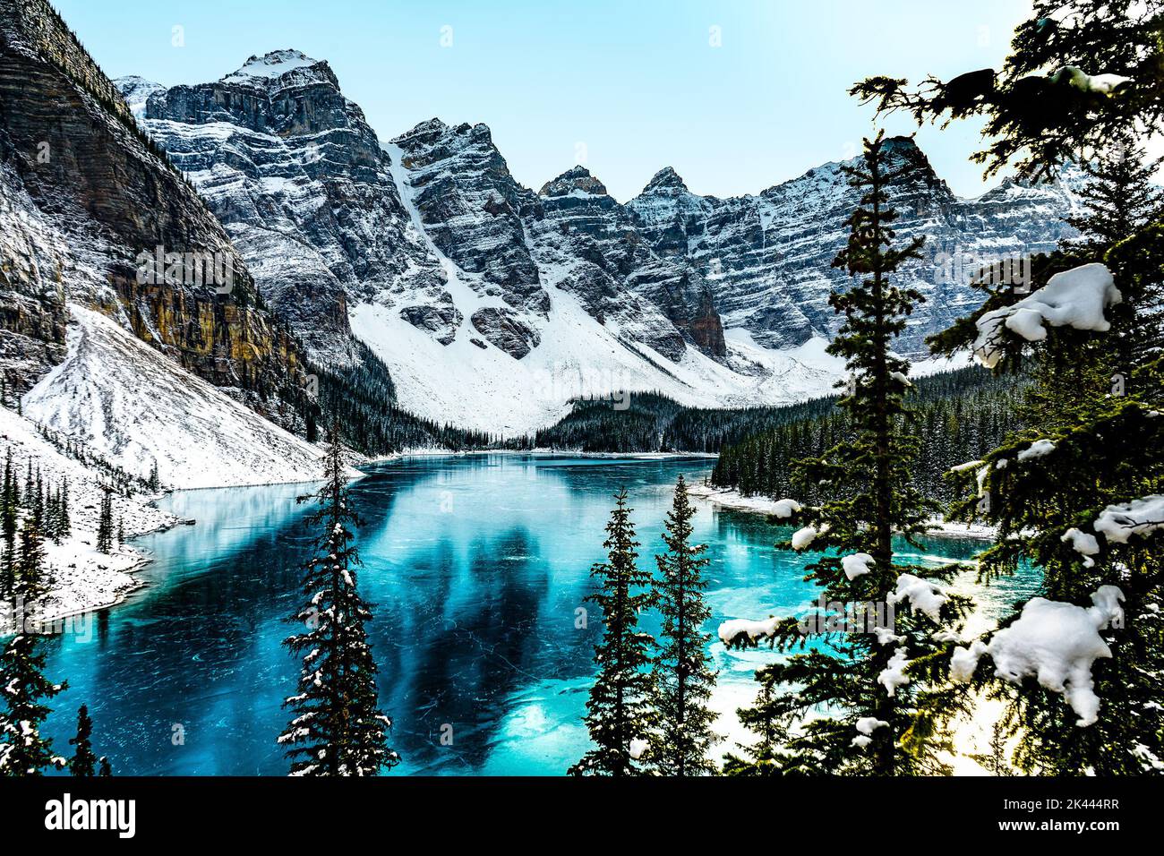 Moraine Lake in winter, Banff National Park, Alberta, Canada Stock Photo - Alamy