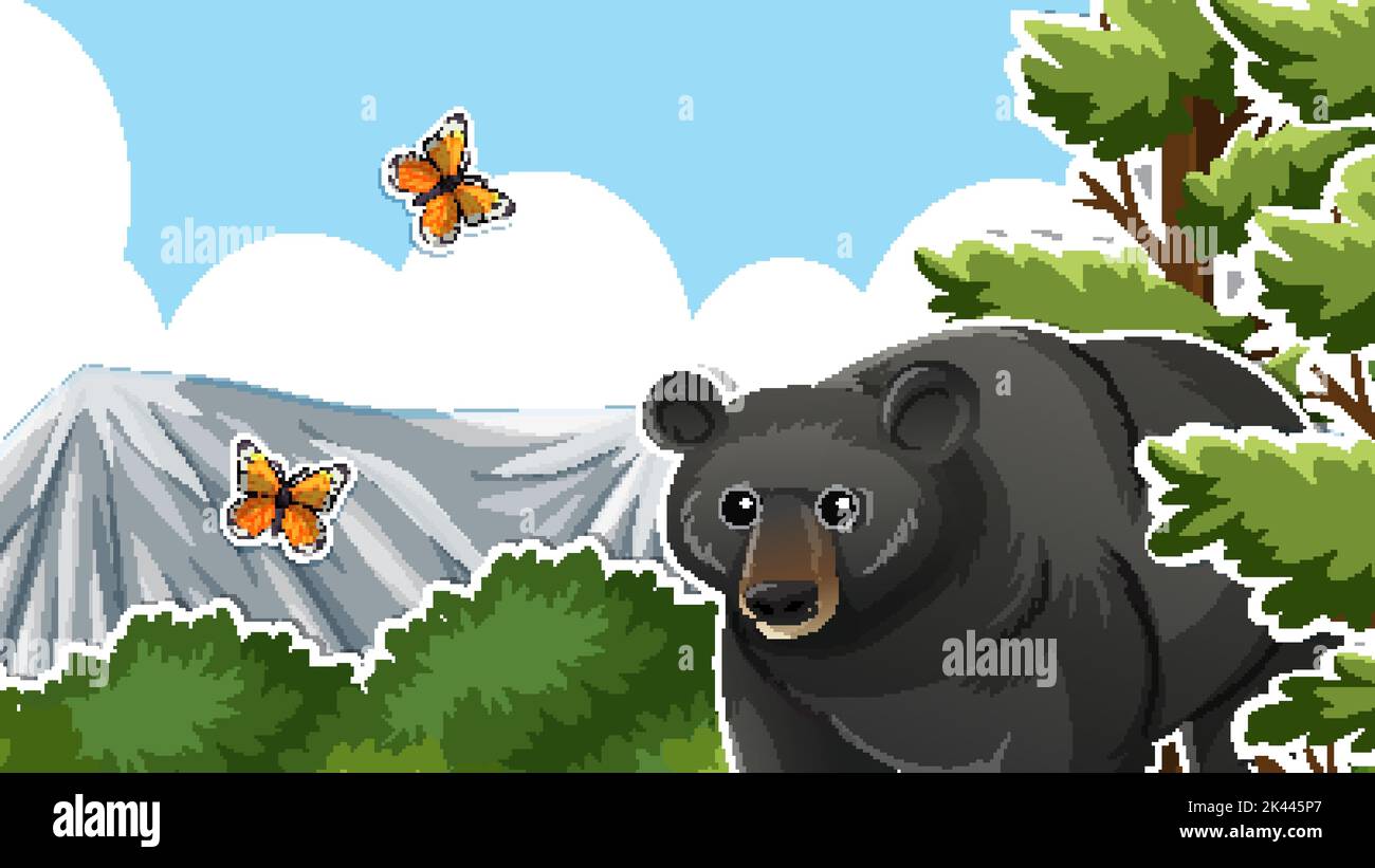 Thumbnail design with black bear in the forest illustration Stock ...