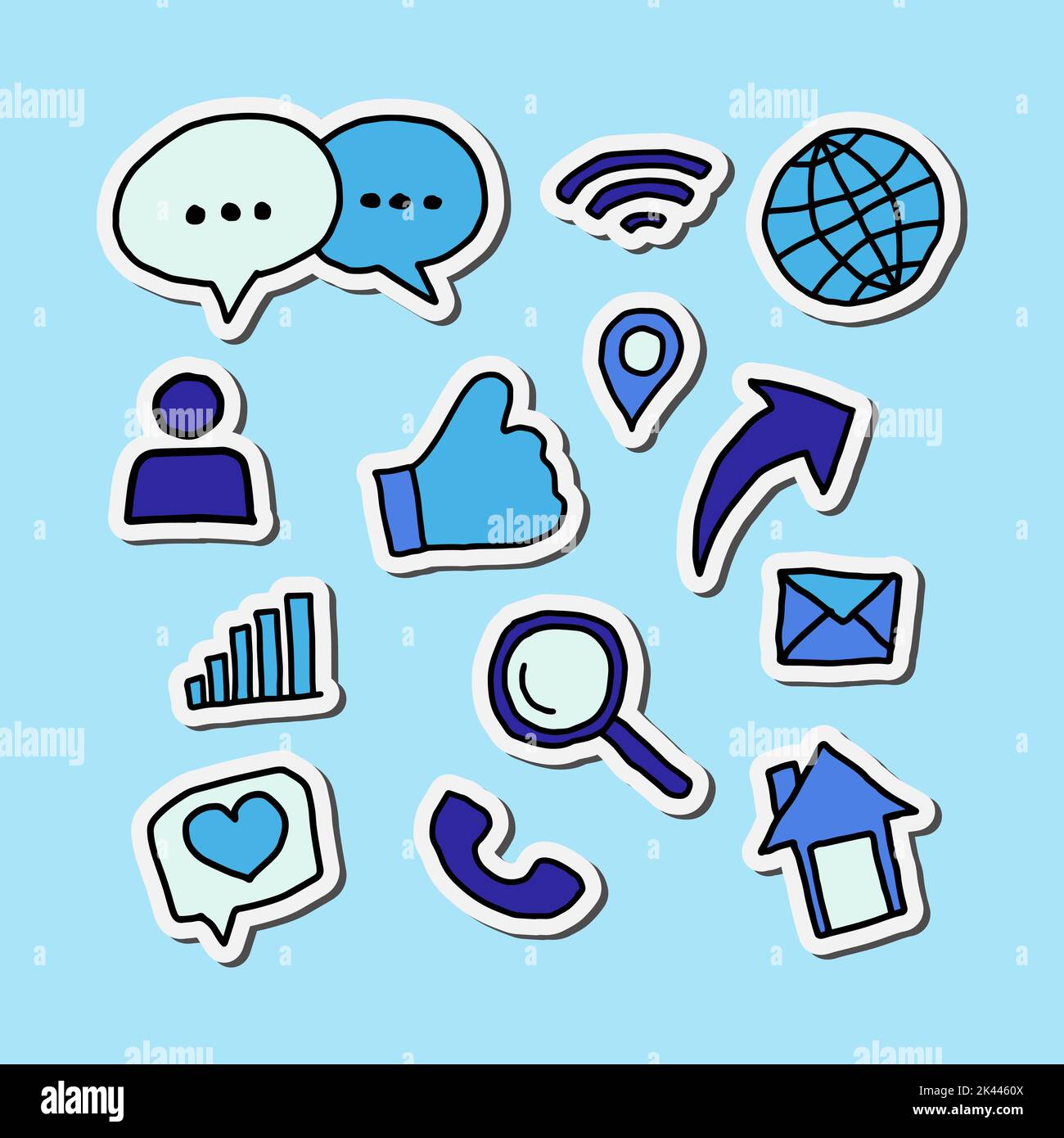 cute stickers on social media icons in blue set design vector Stock ...