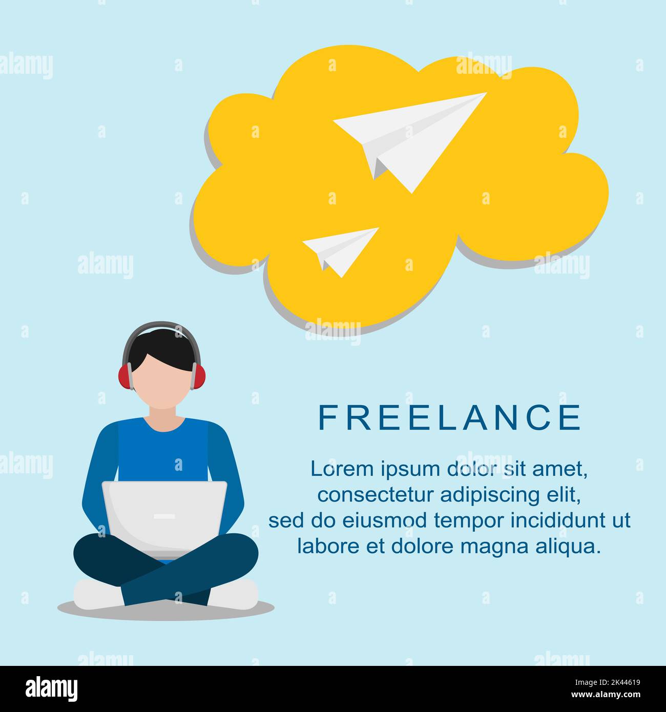 a freelance man with his laptop who works remotely vector designs for ...