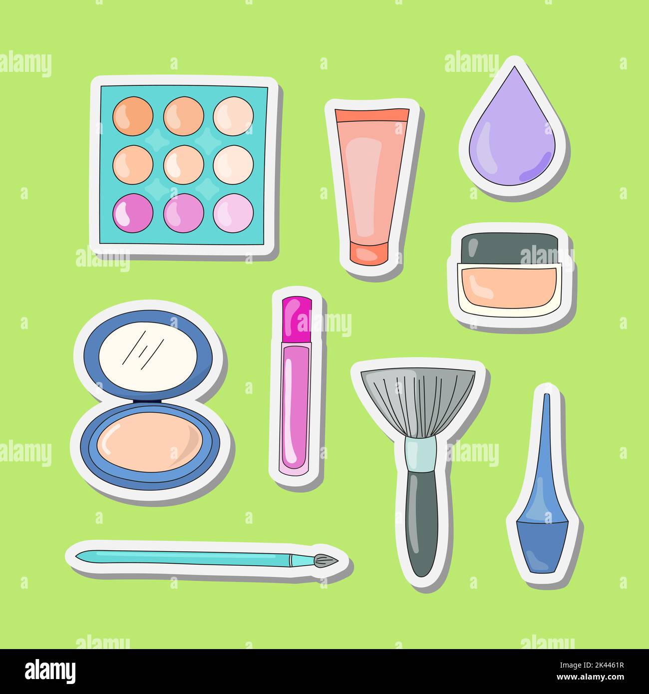 illustration of beauty cosmetic stickers for women doodle style set ...