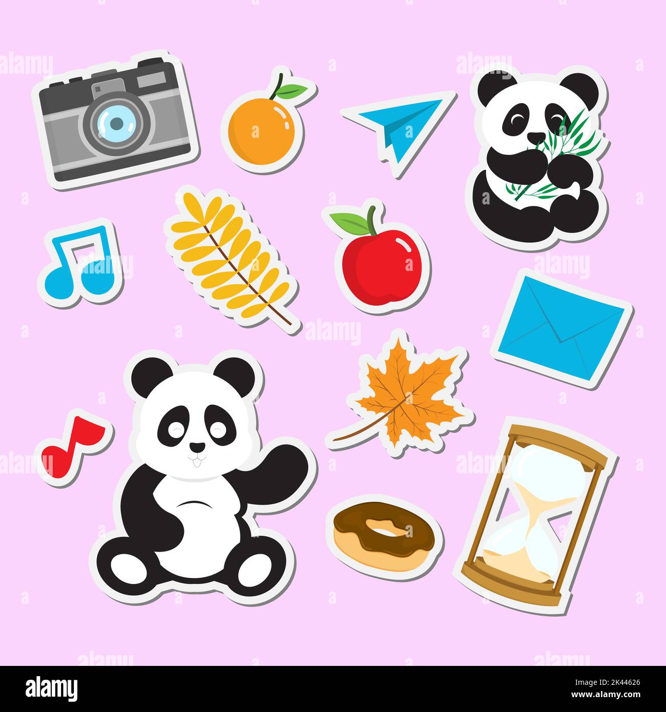 set cute panda camera and other elements for the needs of patch badge ...