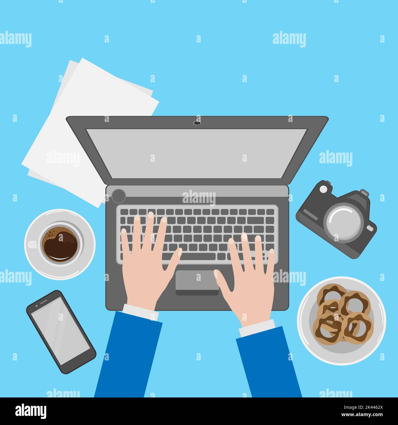 Work desk laptop coffee Stock Vector Images - Alamy