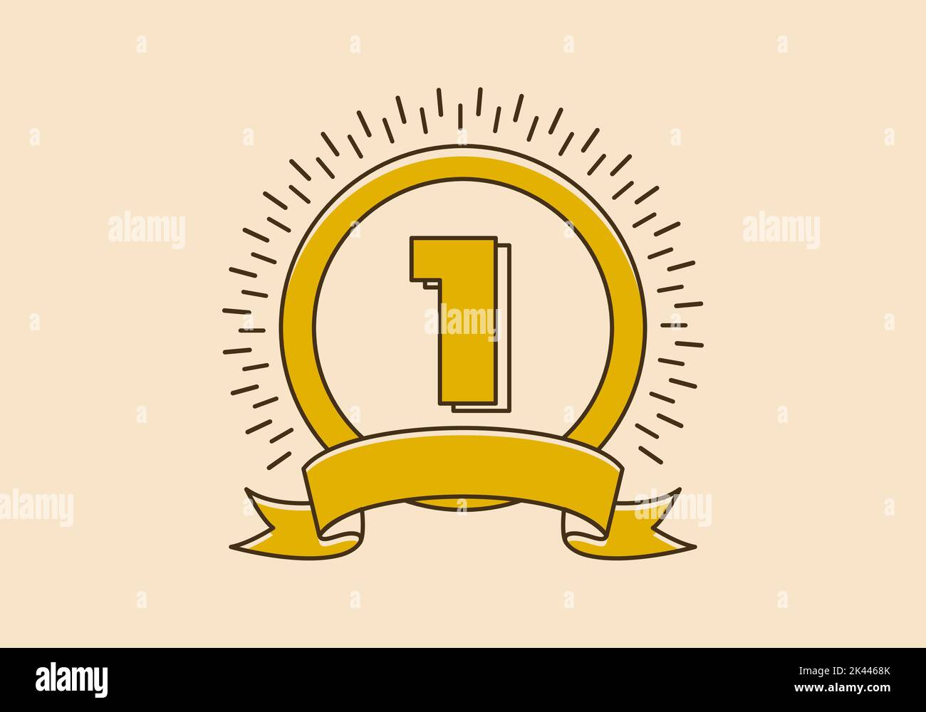 Vintage retro yellow circle badge with number 1 on it Stock Vector ...