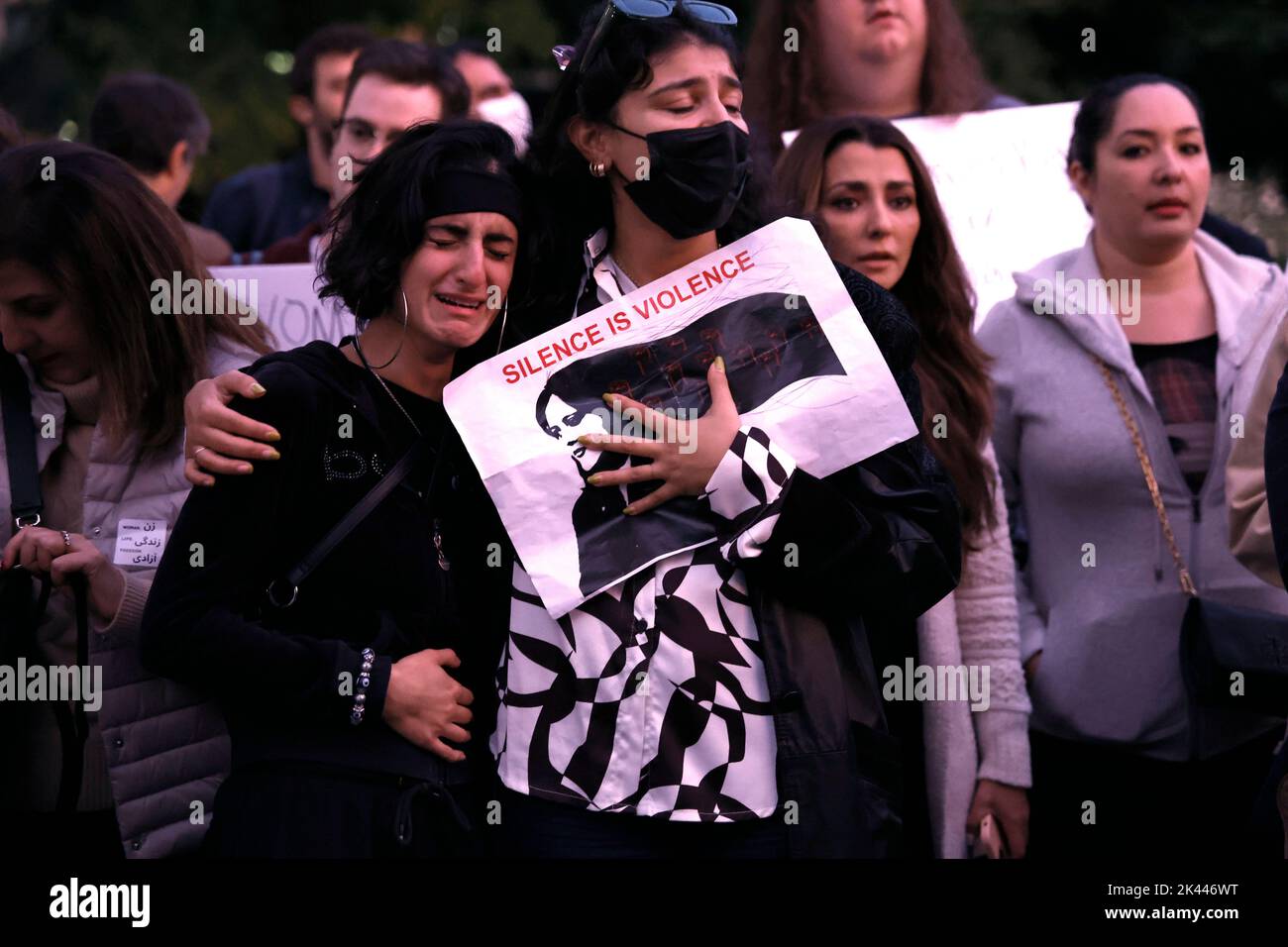 New York City, USA. 29/09/2022, People hold a vigil for Masha Amini in ...