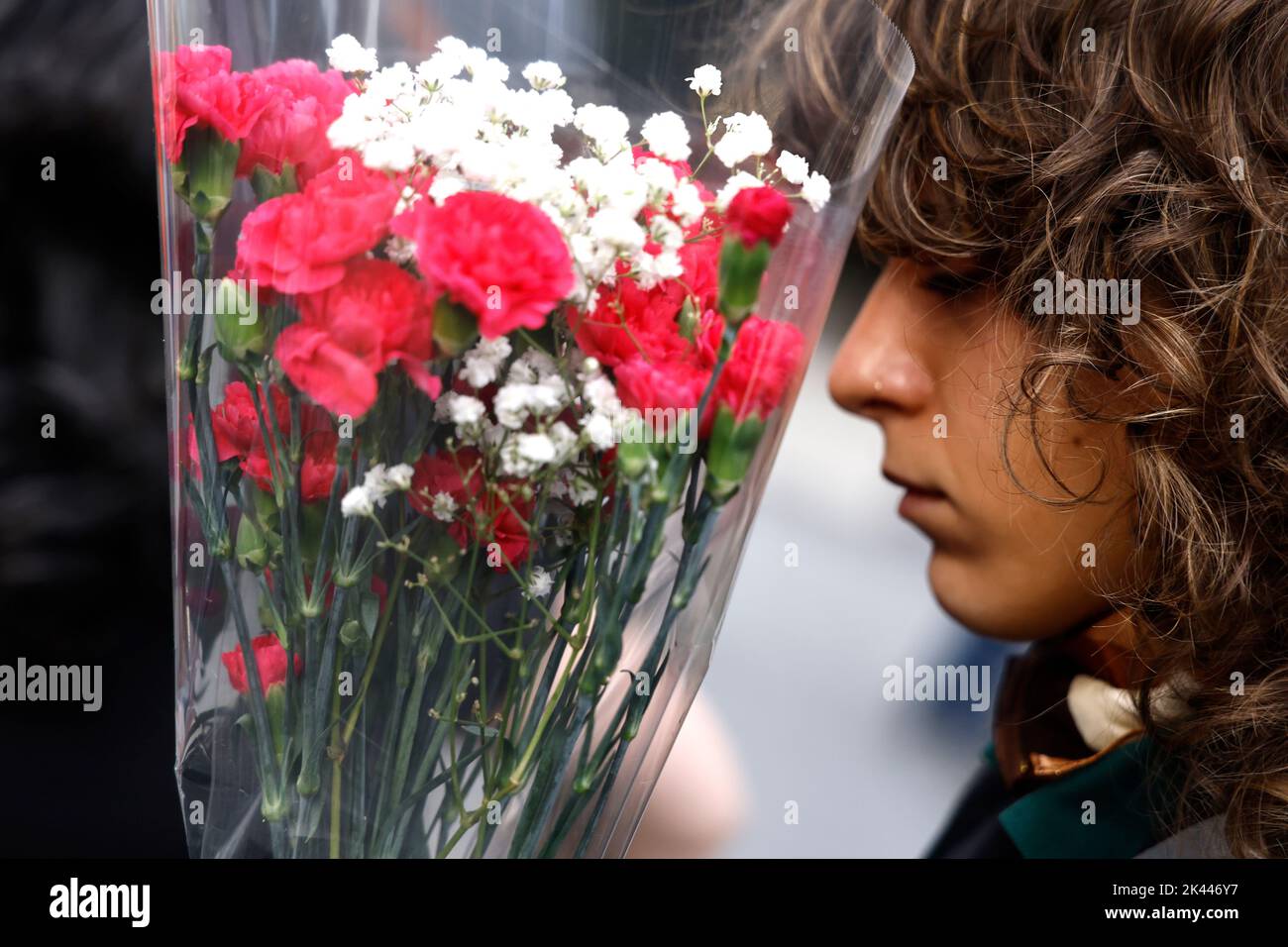 New York City, USA. 29th Sep, 2022. People hold a vigil for Masha Amini ...