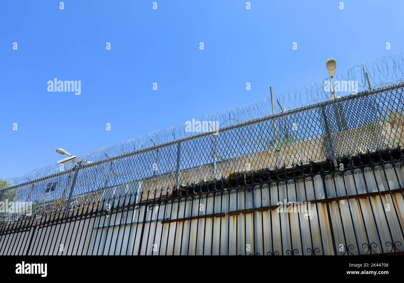 Barbed wires of Migrash Harusim jail at the police station in Russian ...