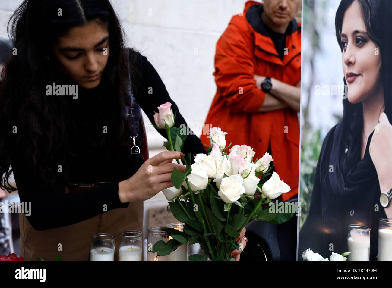New York City, USA. 29th Sep, 2022. People hold a vigil for Masha Amini ...