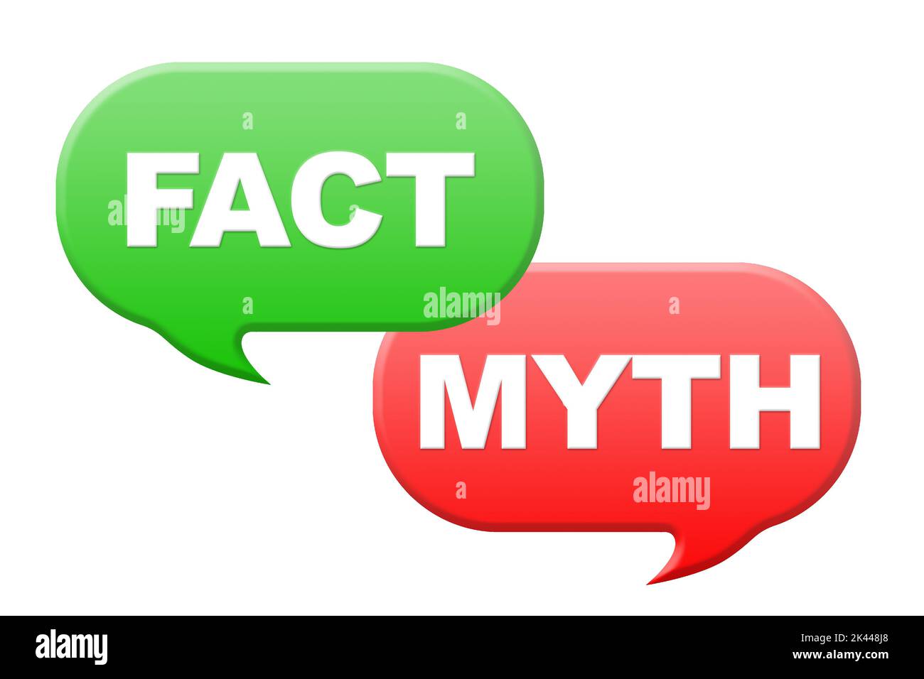 Fact and myth words on green and red dialog box, 3d rendering Stock ...