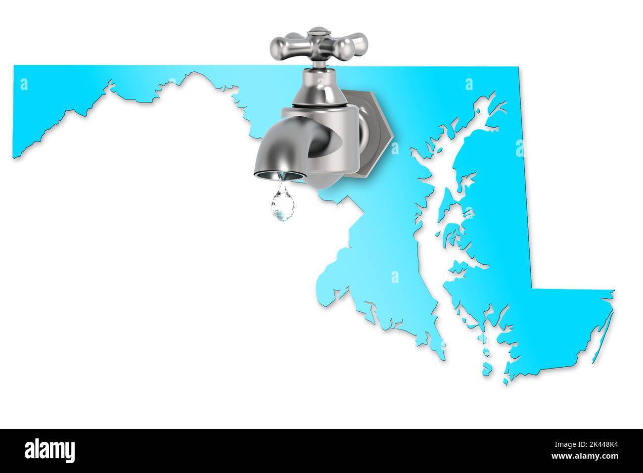 Maryland map with water faucet for water shortage concept, 3d rendering ...