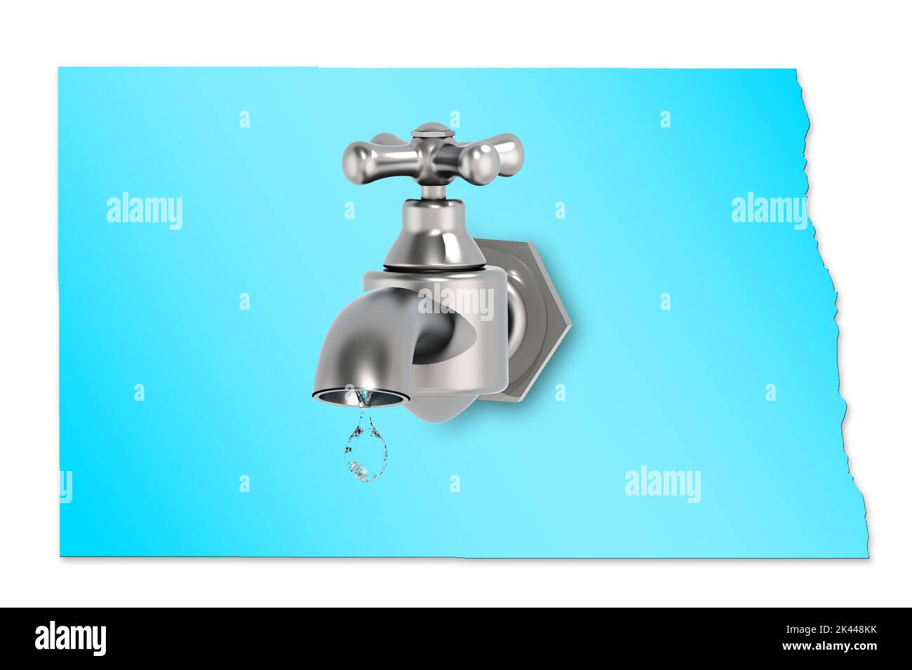 North Dakota map with water faucet for water shortage concept, 3d ...