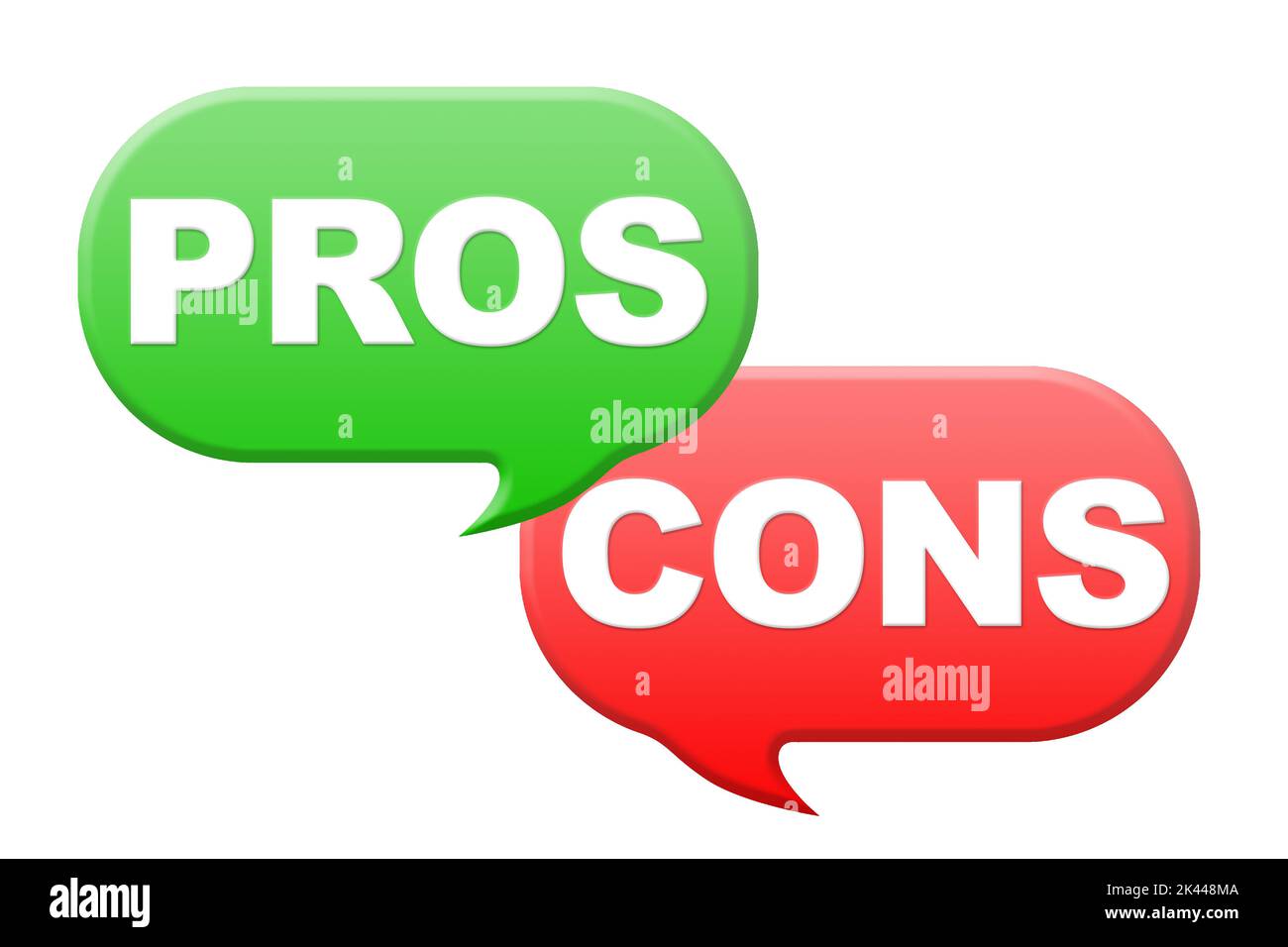 Pros and cons words on green and red dialog box, 3d rendering Stock ...