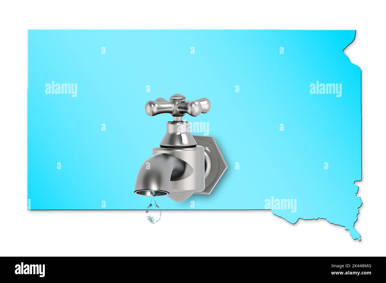 South Dakota map with water faucet for water shortage concept, 3d ...