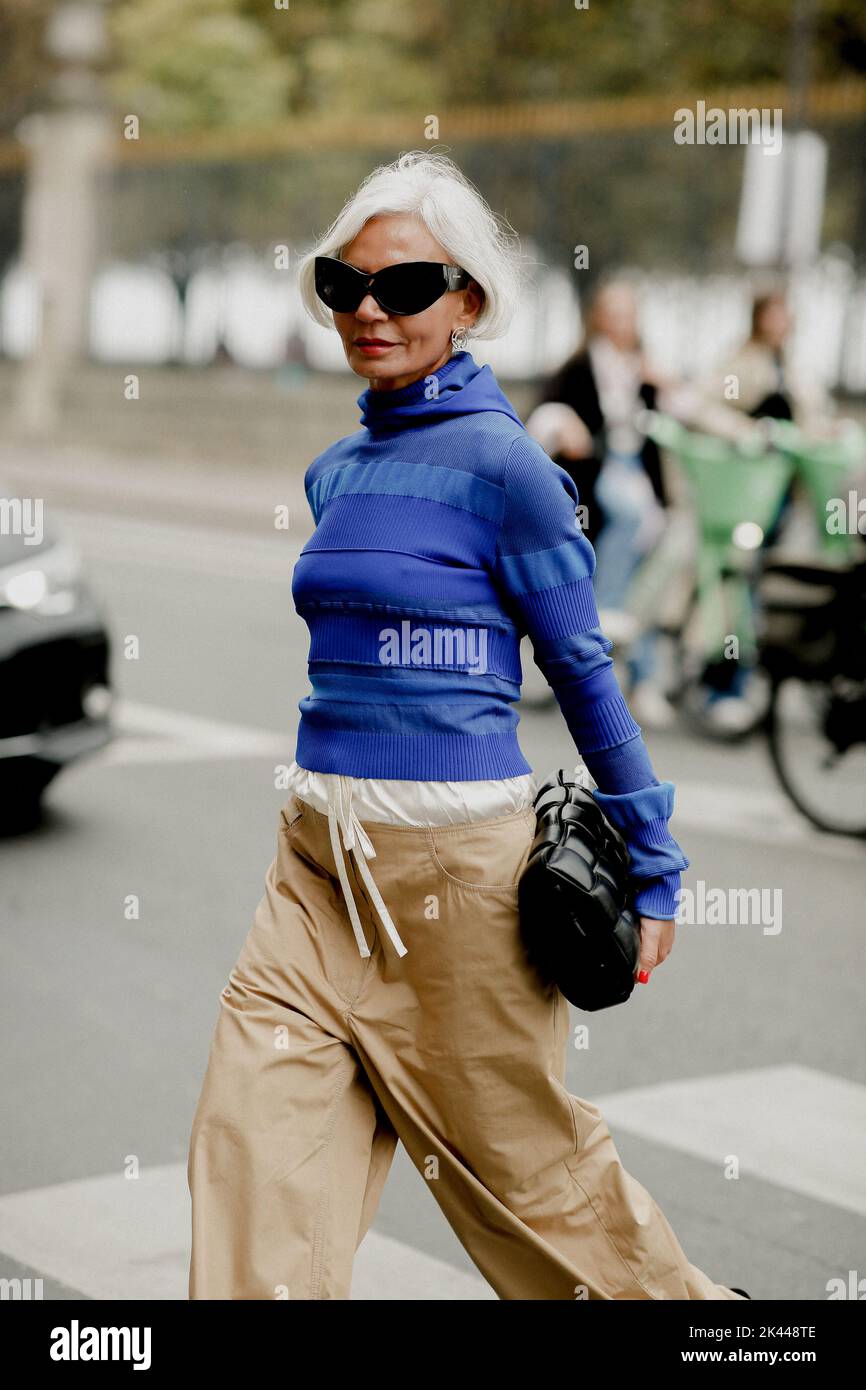 Paris, France, September 29, 2022. Street style, Grece Ghanem arriving ...