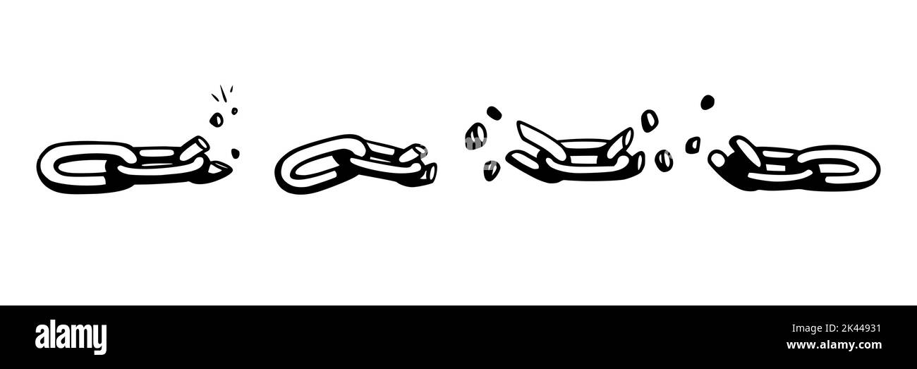 Broken chain with shatters as symbol of strength and freedom. Sketch of ...
