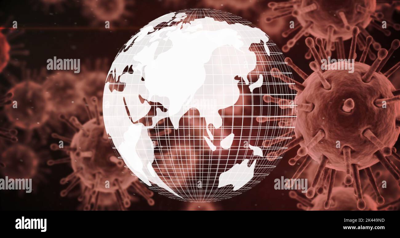 Composition of globe with covid 19 cells floating. Global covid 19 ...