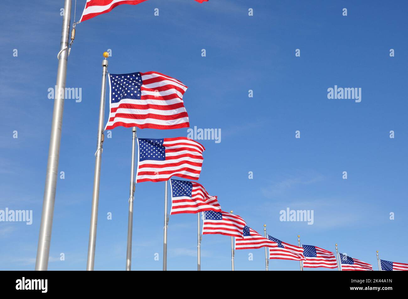 A view of multiple United States flags flying in the nations capital on ...