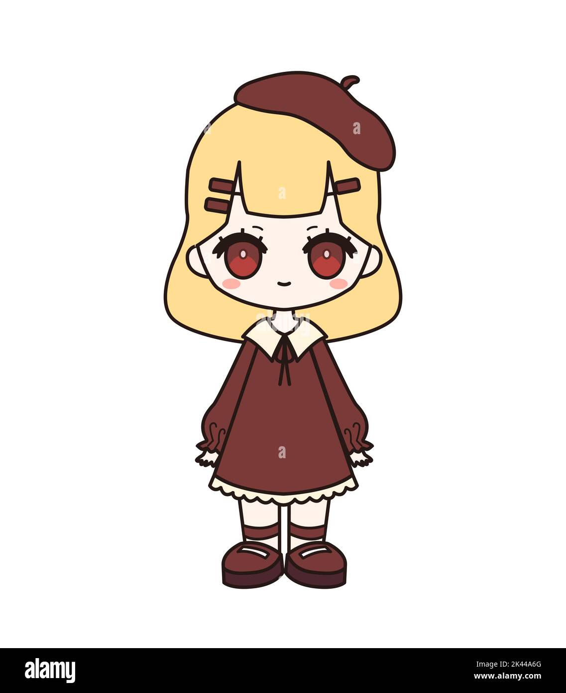 Illustration of isolated Japanese style kawaii cute chibi blonde girl ...