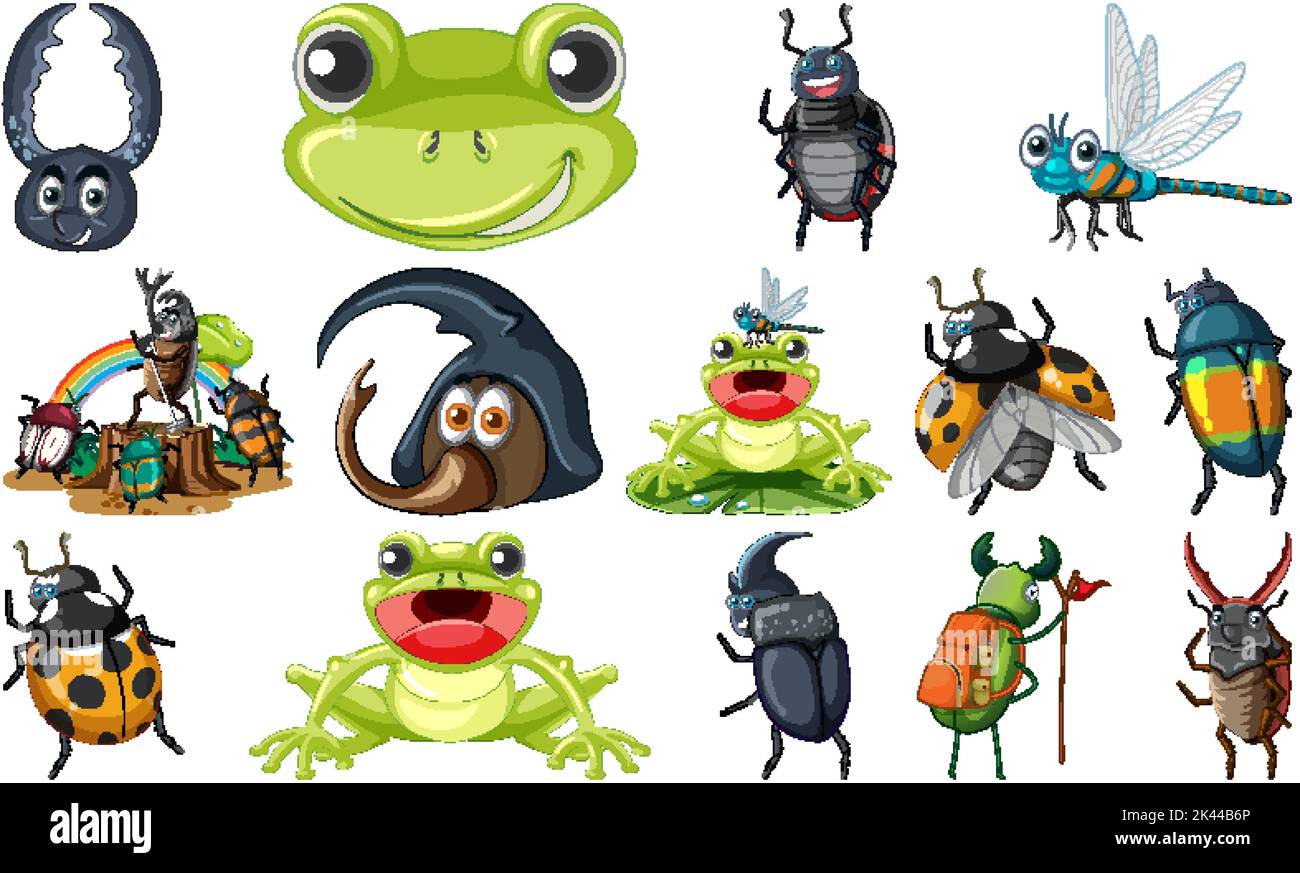 Set of various insects and amphibians cartoon illustration Stock Vector ...