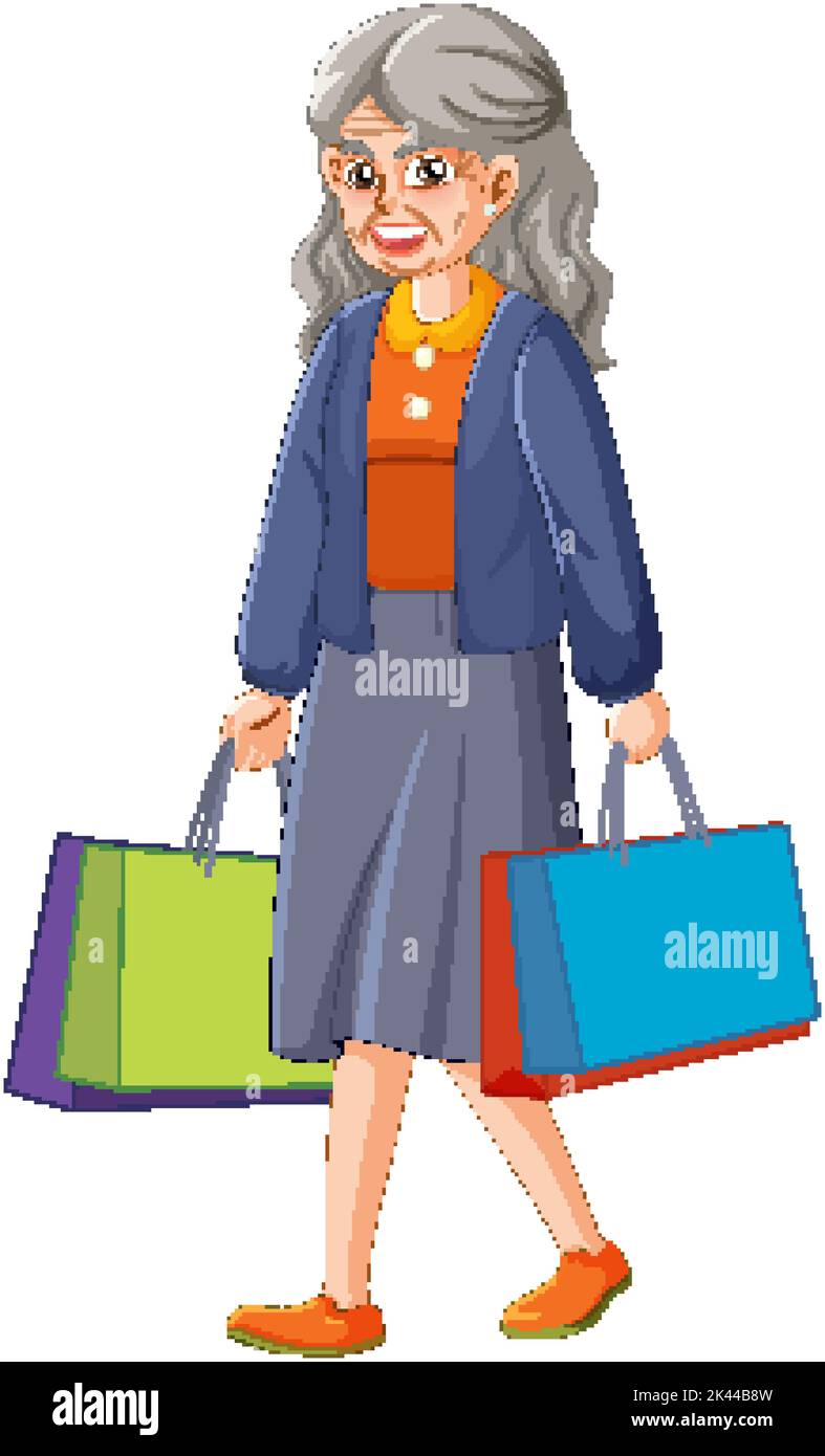 Grandmother carry shopping bags illustration Stock Vector Image & Art ...