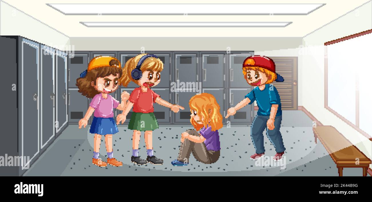 School bullying with student cartoon characters illustration Stock ...