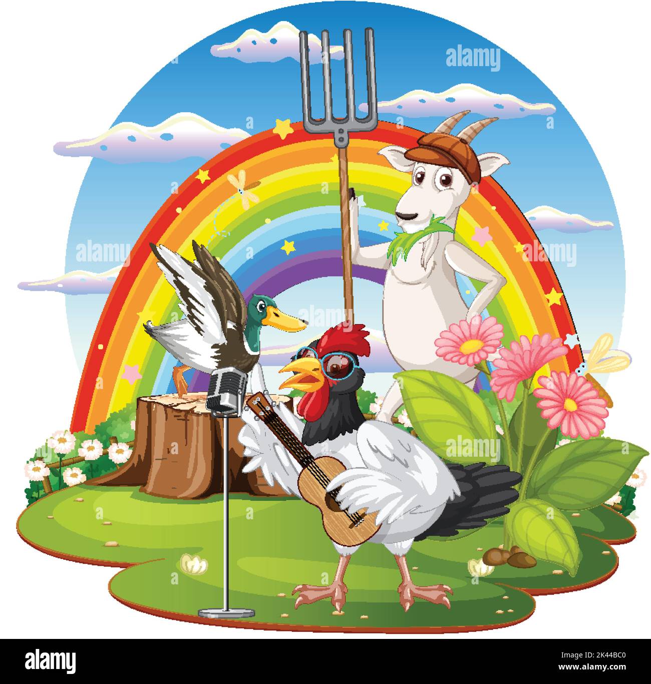Cute animal cartoon character in ourdoor scene isolated island ...