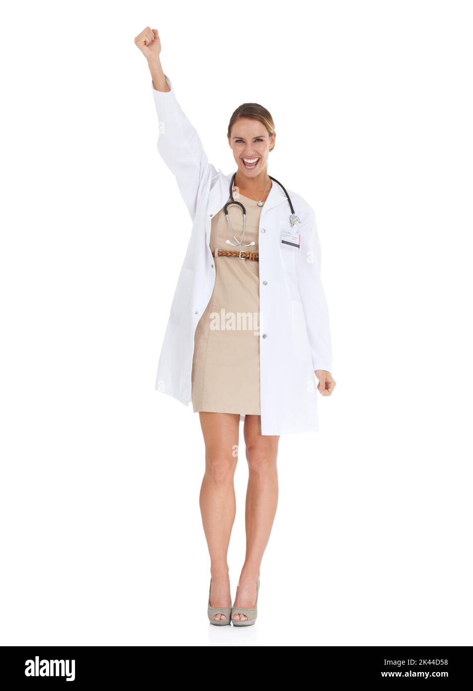 Feel the power of modern healthcare. A happy doctor reaching into the ...